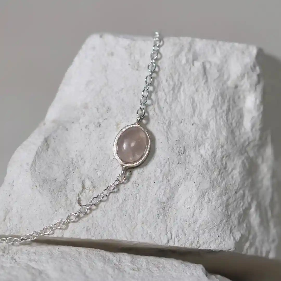 Oval Silver Bracelets with Natural Stones